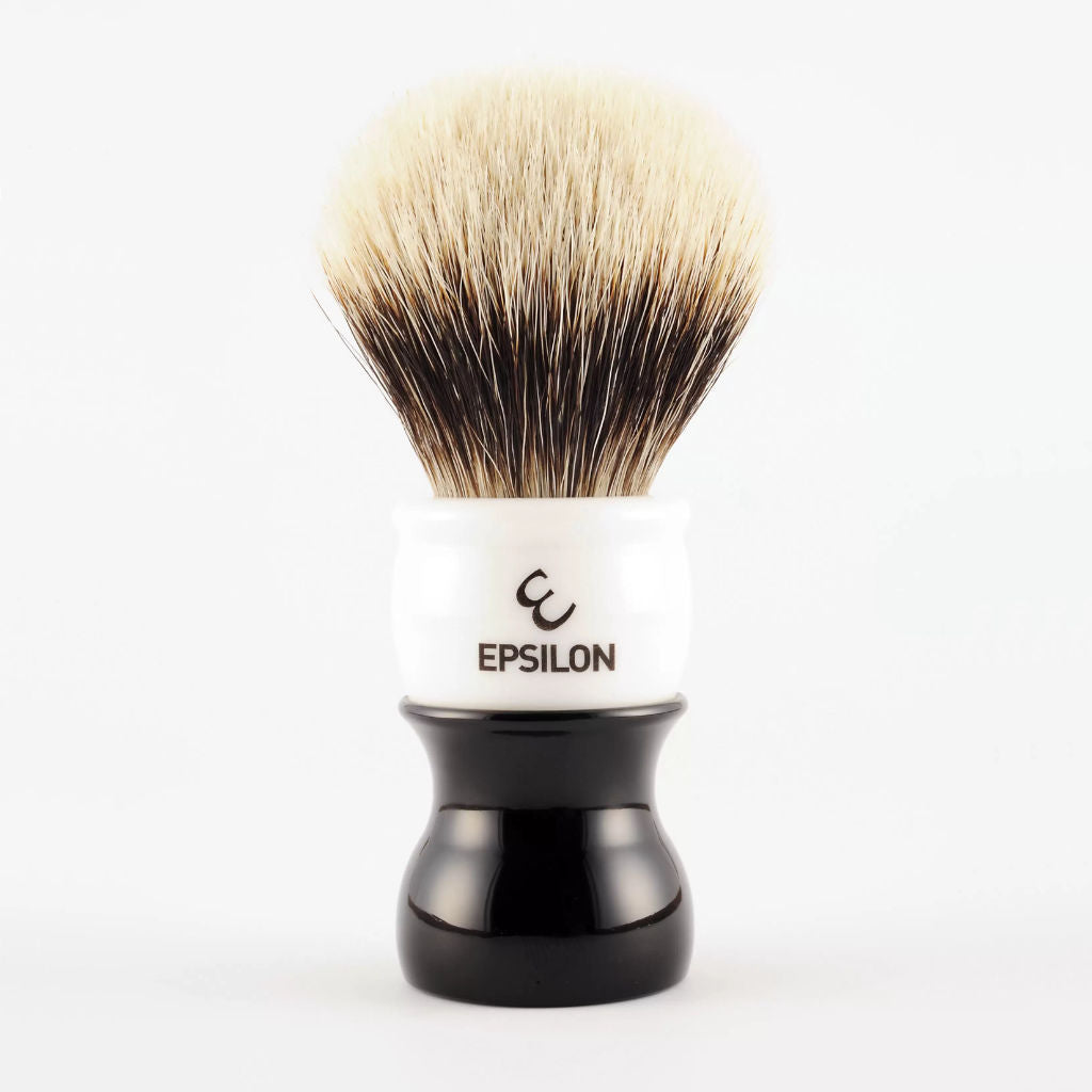 Epsilon Two Band Badger Shaving Brush (26mm Knot / Black & White Handl ...